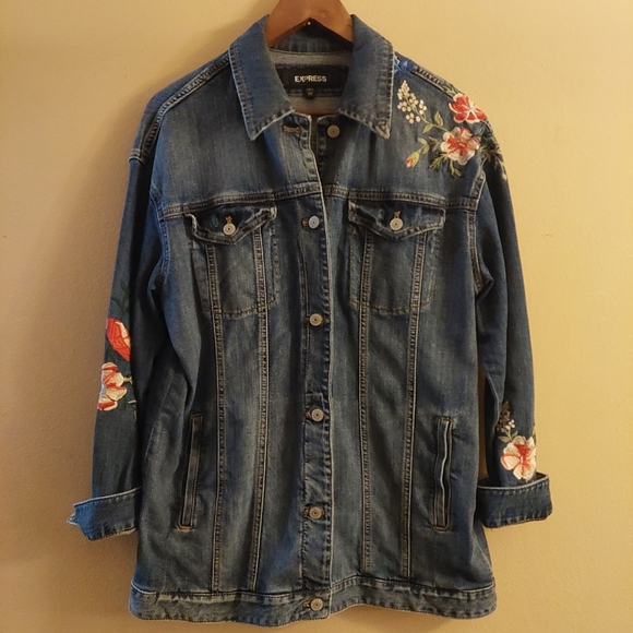 Express | Jackets & Coats | Express Floral Embroidered Boyfriend Jean ...